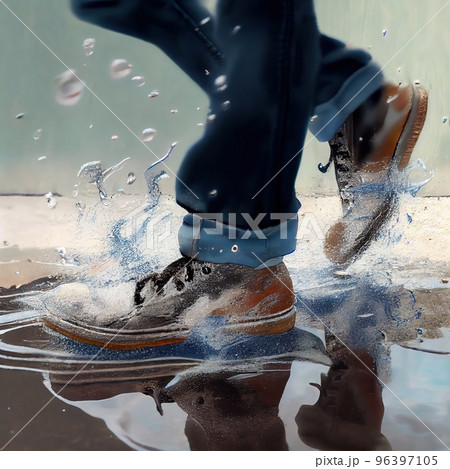 A person stepping into a puddle from which...のイラスト素材 [96397105] - PIXTA