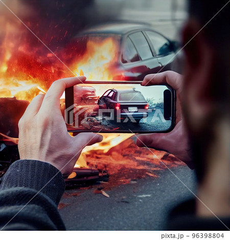 People are filming a car accident on smartphonesのイラスト素材 [96398804] - PIXTA