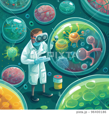 A scientist in overalls and goggles looks at...のイラスト素材 [96400186] - PIXTA