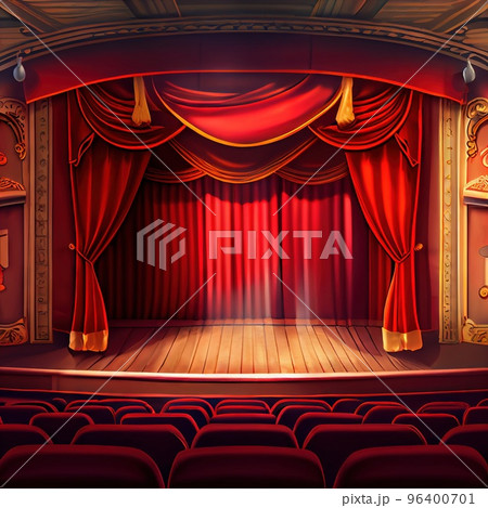 Empty theater stage with red curtains, open...のイラスト素材 [96400701] - PIXTA