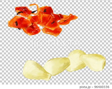 Hand-painted watercolor rakkyo and fukujinzuke... - Stock Illustration ...