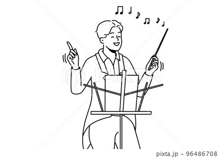 Smiling male conductor with baton on stage のイラスト素材 [96486708] - PIXTA