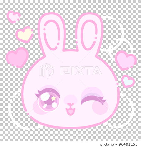 Cute retro pink rabbit wink - Stock Illustration [96491153] - PIXTA
