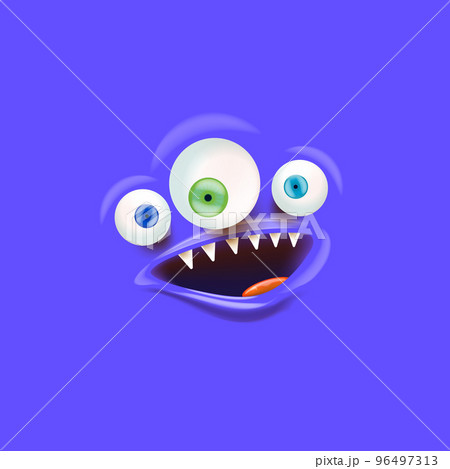 Vector funny blue monster face with open mouth...のイラスト素材 [96497313] - PIXTA