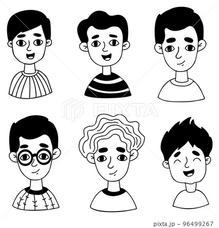 Collection portraits doodle. Cute cartoon kids...のイラスト素材 [96499267] - PIXTA