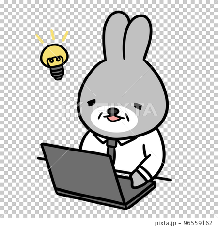 A flashing rabbit doing computer work - Stock Illustration [96559162 ...