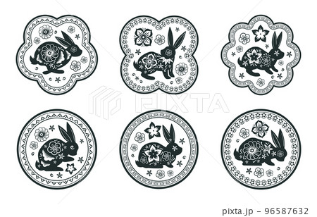 Chinese New Year horoscope rabbits stamps,...のイラスト素材 [96587632] - PIXTA