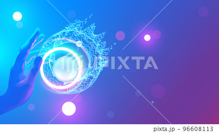 VR or AR abstract interface in hand of user in...のイラスト素材 [96608113] - PIXTA