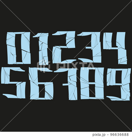 Broken glass numbers set on black background.のイラスト素材 [96636688] - PIXTA