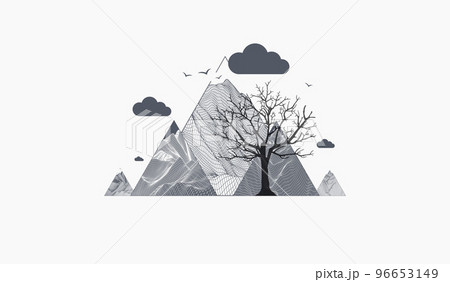 Art concept. Abstract mountains with clouds....のイラスト素材 [96653149] - PIXTA