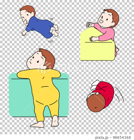 A baby practicing rolling over and standing up... - Stock Illustration ...