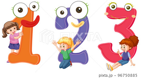 Number 1 2 3 with face expression cartoonのイラスト素材 [96750885] - PIXTA
