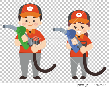 Men and women of gas station refueling staff - Stock Illustration ...