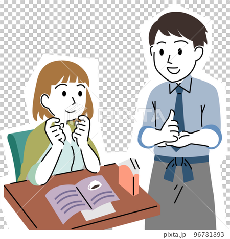 A customer who answers with a clerk who serves... - Stock Illustration ...