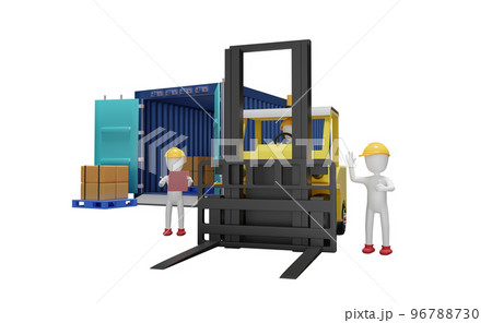 Stick man with shipping container for import...のイラスト素材 [96788730] - PIXTA