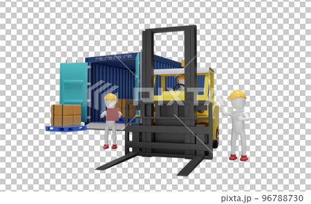 Stick man with shipping container for import...のイラスト素材 [96788730] - PIXTA