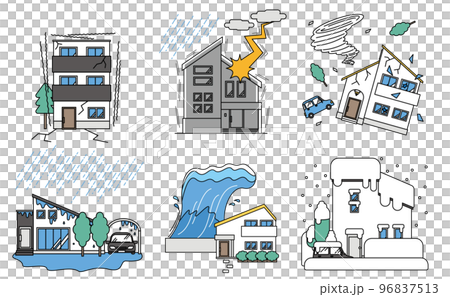 Familiar natural disaster risk and simple housing - Stock Illustration ...