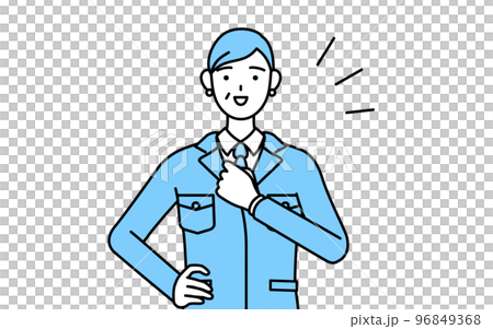 Senior woman wearing work clothes that hit her... - Stock Illustration ...
