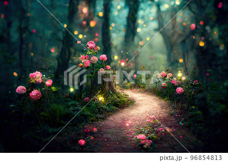 Spectacular enchanted forest in spring with...のイラスト素材 [96854813] - PIXTA