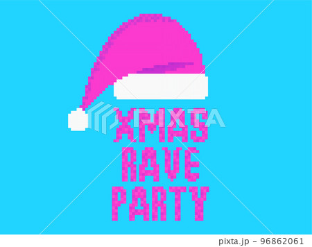 Xmas rave party. Pixel Santa hat and text on...のイラスト素材 [96862061] - PIXTA