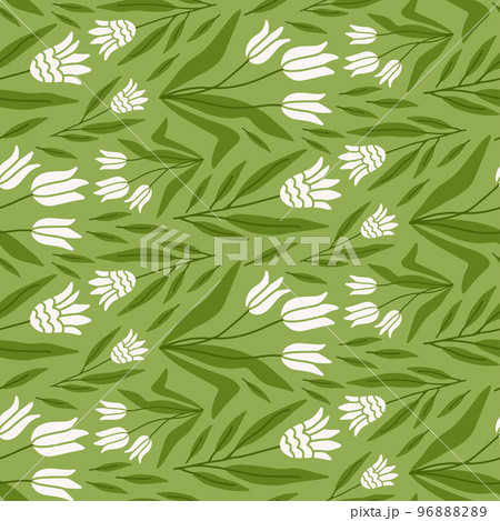Hand drawn tulip floral seamless pattern. Early...のイラスト素材 [96888289] - PIXTA