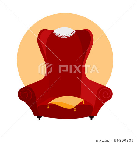 Red comfortable cartoon armchair with gold...のイラスト素材 [96890809] - PIXTA