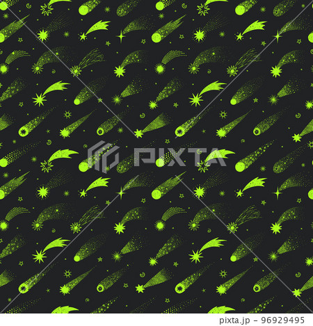 Cartoon sky background with neon green shooting...のイラスト素材 [96929495 ...