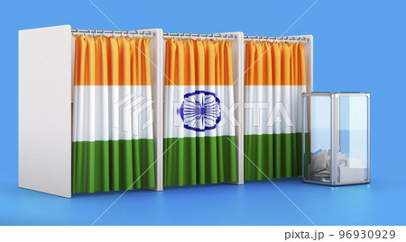 Voting booths with Indian flag and ballot box....のイラスト素材 [96930929] - PIXTA