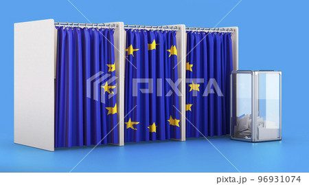 Voting booths with the EU flag and ballot box....のイラスト素材 [96931074] - PIXTA