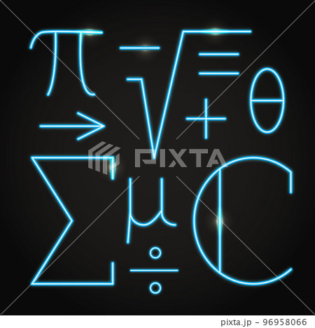 Neon math symbols on dark backgroundのイラスト素材 [96958066] - PIXTA