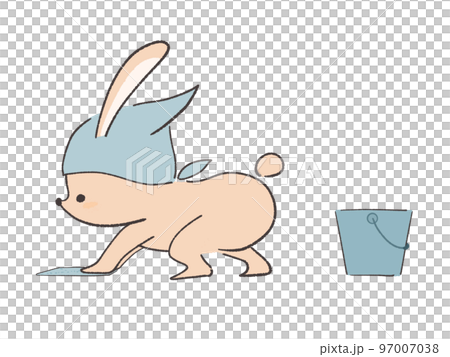 Illustration of a rabbit cleaning with a rag Lined - Stock Illustration ...