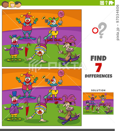 differences task with cartoon clowns charactersのイラスト素材 [97034606] - PIXTA