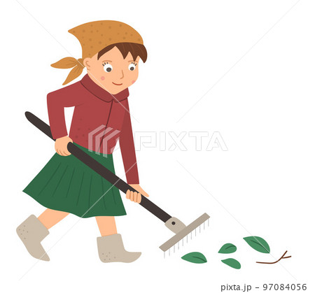 Vector illustration of a girl raking leaves...のイラスト素材 [97084056] - PIXTA