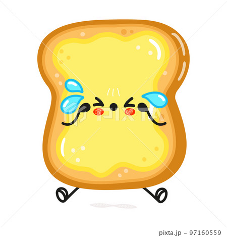 Cute sad sliced toast bread and butter...のイラスト素材 [97160559] - PIXTA