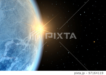 Planet Earth or alien planet with a rising sun...のイラスト素材 [97164119] - PIXTA