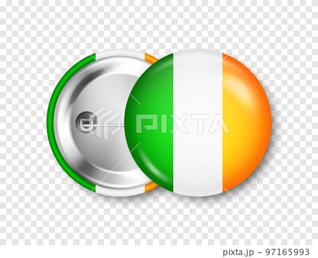 Realistic button badge with printed Irish flag....のイラスト素材 [97165993 ...