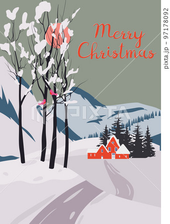 Winter village rural winter snow landscape,...のイラスト素材 [97178092] - PIXTA