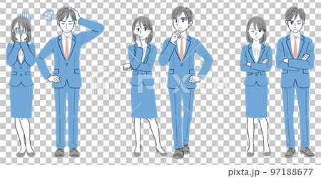 Men and women in business suits Full-body... - Stock Illustration ...