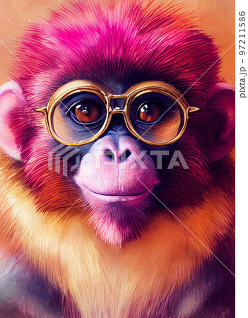 Funny adorable portrait headshot of cute Golden...のイラスト素材 [97211586 ...