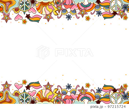 Colorful stylized decorative border.Vector 70s...のイラスト素材 [97215724] - PIXTA