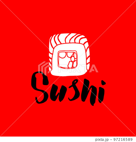 Sushi roll label illustration white color on redのイラスト素材 [97216589] - PIXTA