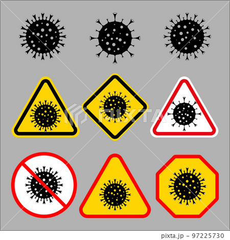 Set of quarantine icons with coronavirus. Crown...のイラスト素材 [97225730 ...