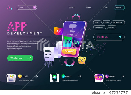 App development concept in flat cartoon design...のイラスト素材 [97232777] - PIXTA