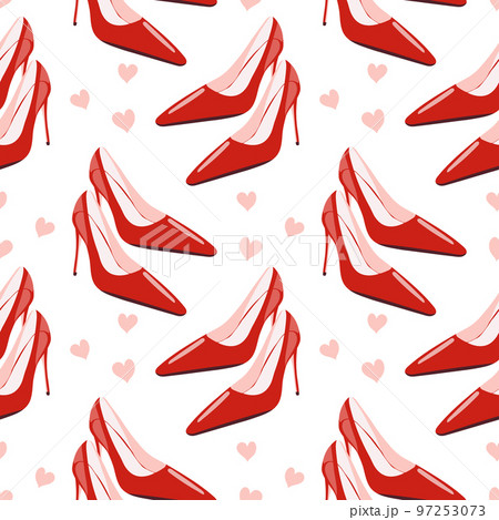 Seamless pattern, red women's glamor shoes on...のイラスト素材 [97253073] - PIXTA