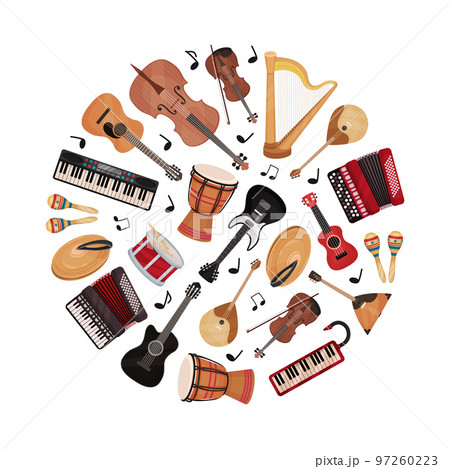 Musical Instruments Composition In Hand Drawn Vector Image | atelier ...