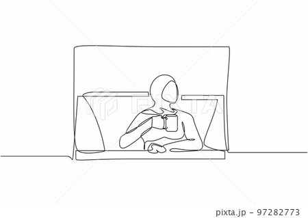 Continuous one line drawing young Arab woman...のイラスト素材 [97282773] - PIXTA