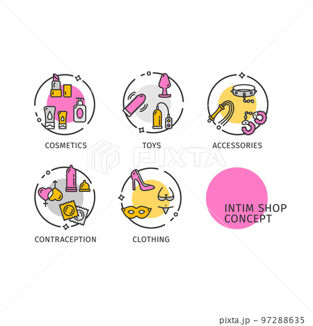 Intim Shop Concept Thin Line Icons Labels Set....のイラスト素材 [97288635] - PIXTA