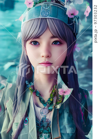 A Japanese solarpunk girl in the world of the...のイラスト素材 [97303232] - PIXTA