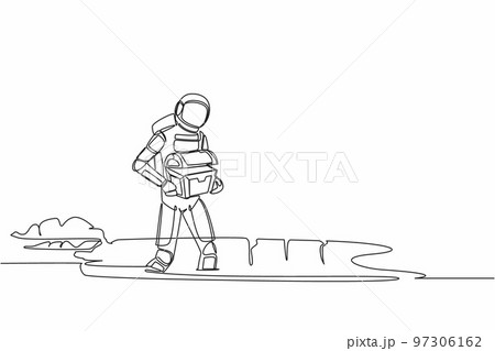 Single continuous line drawing astronaut...のイラスト素材 [97306162] - PIXTA