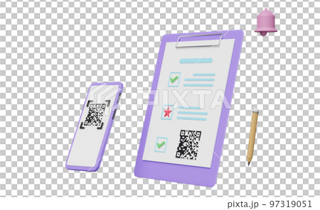 checklist with mobile phone, smartphone,qr code...のイラスト素材 [97319051 ...